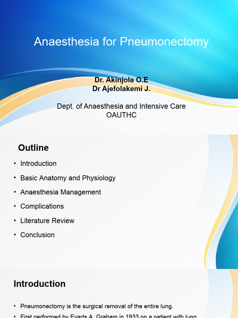 Anesthesia For Pneumonectomy | PDF