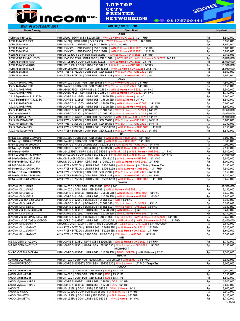 Brosur Wincom 2023 | PDF | Personal Computers | Computer Hardware