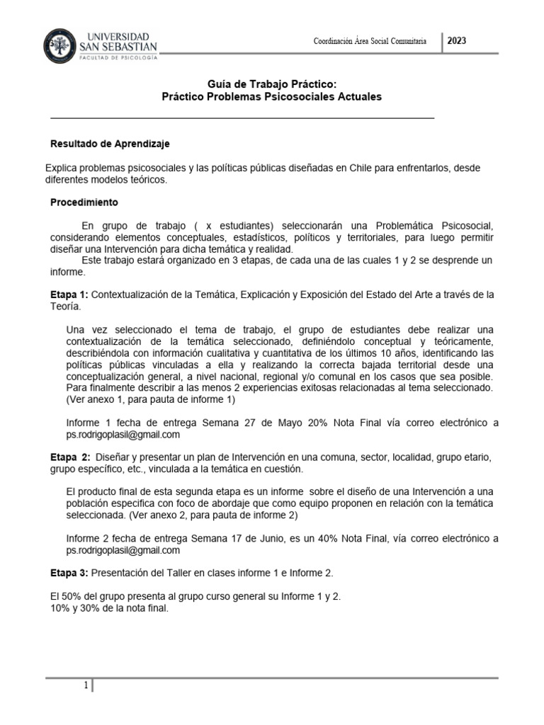 Guia de Trabajo Práctico - Problemas Psicosociales | PDF | Ciencias sociales