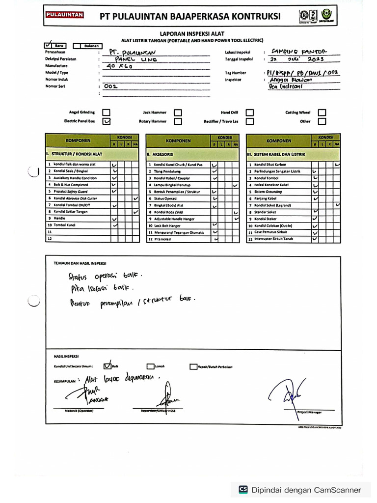 Checklist Panel Box Dan Dokumentasi Terlampir | PDF