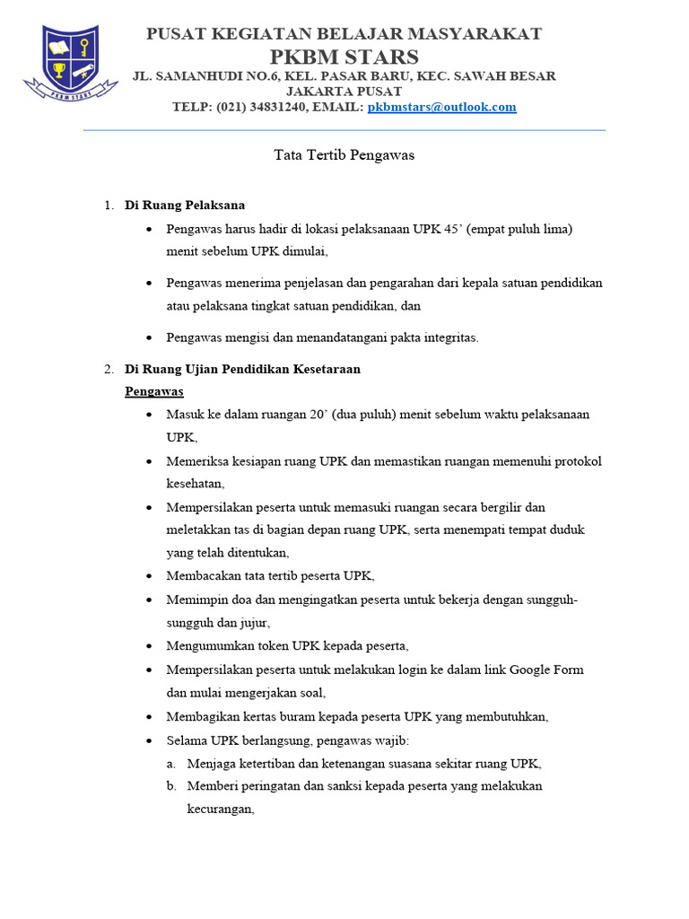 Tata Tertib Pengawas, Proktor, Teknisi, Peserta | PDF