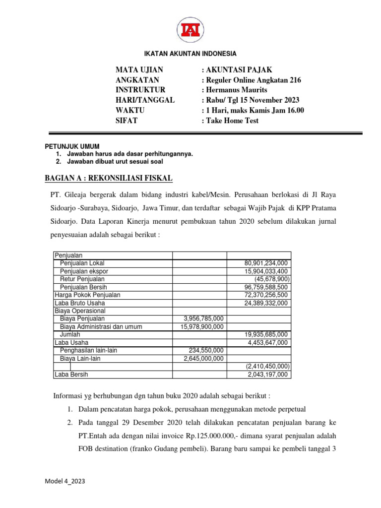 Soal Ujian Akuntansi Perpajakan Brevet A Dan B | PDF | Pengelolaan Keuangan & Uang