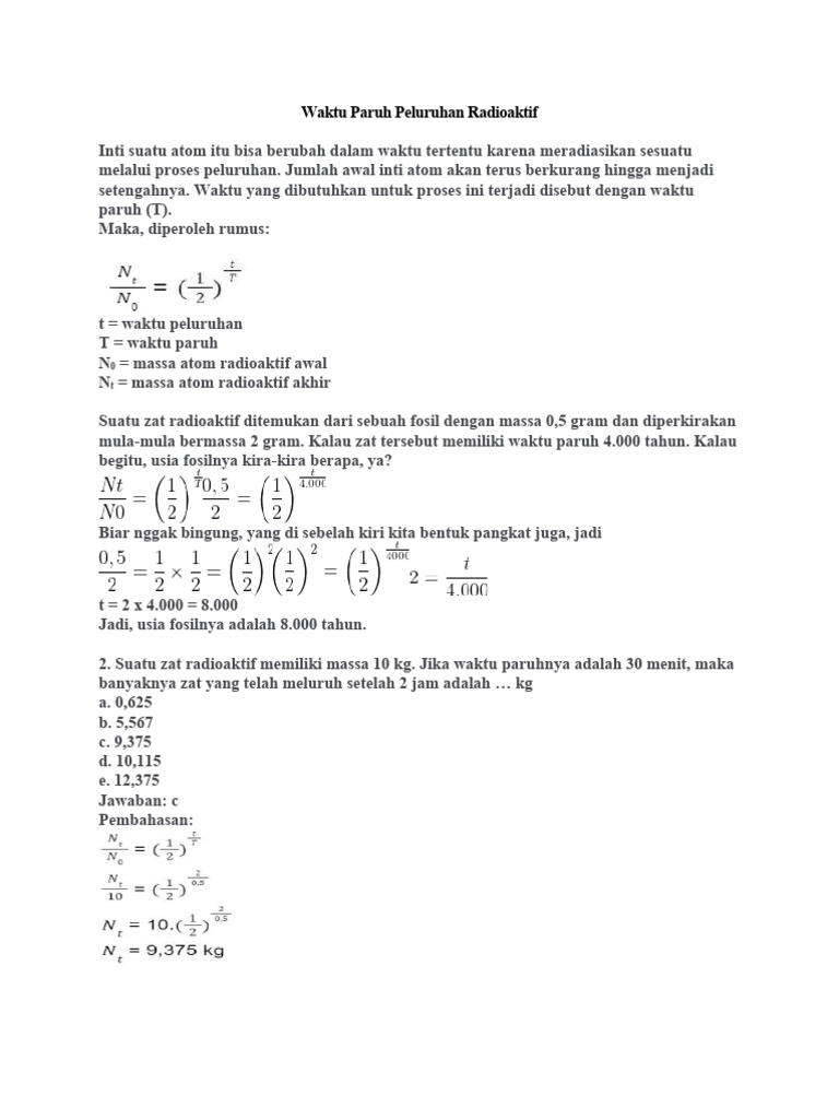 Rumus Waktu Paruh Peluruhan Radioaktif | PDF