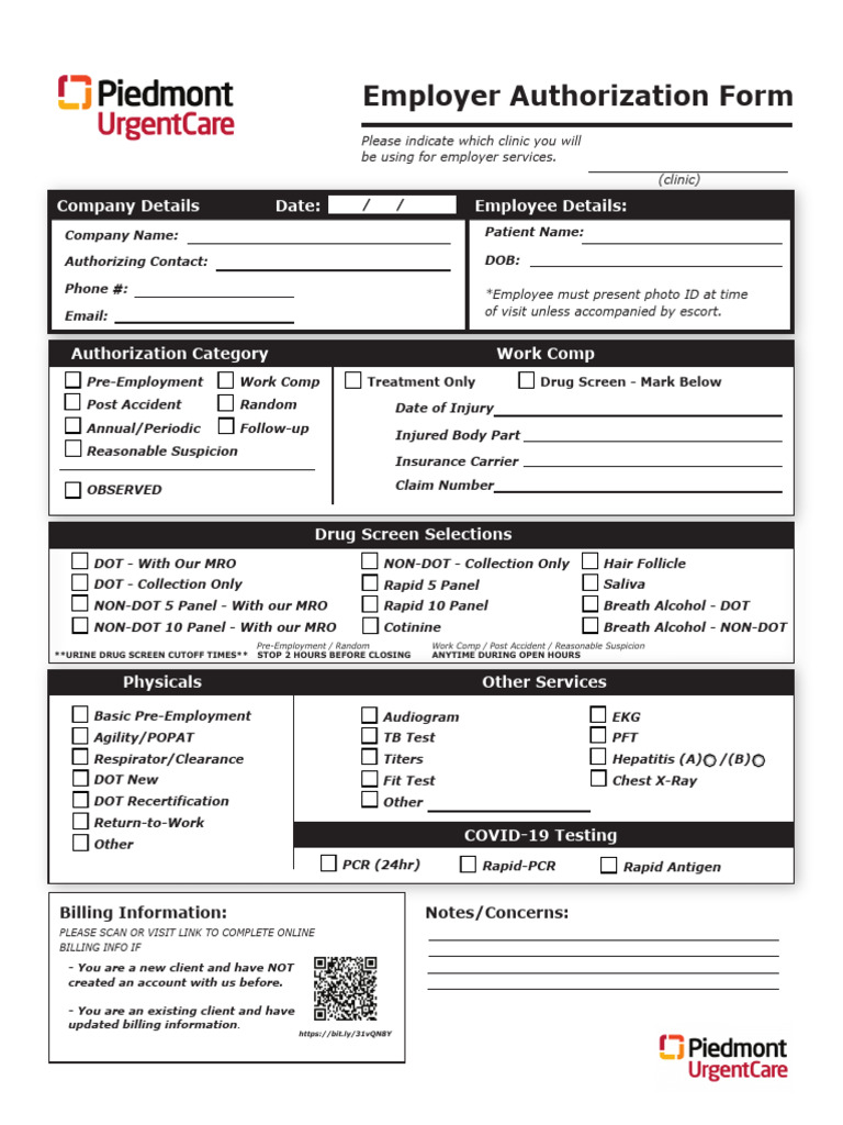 Piedmont Authorization Form FIT Test | Download Free PDF | Drug Test ...