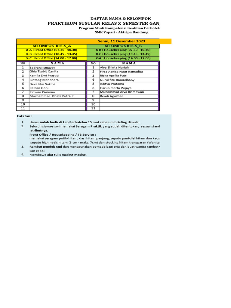 Daftar Siswa Praktik Susulan - SM Ganjil X-PR - 2023-2024 | PDF