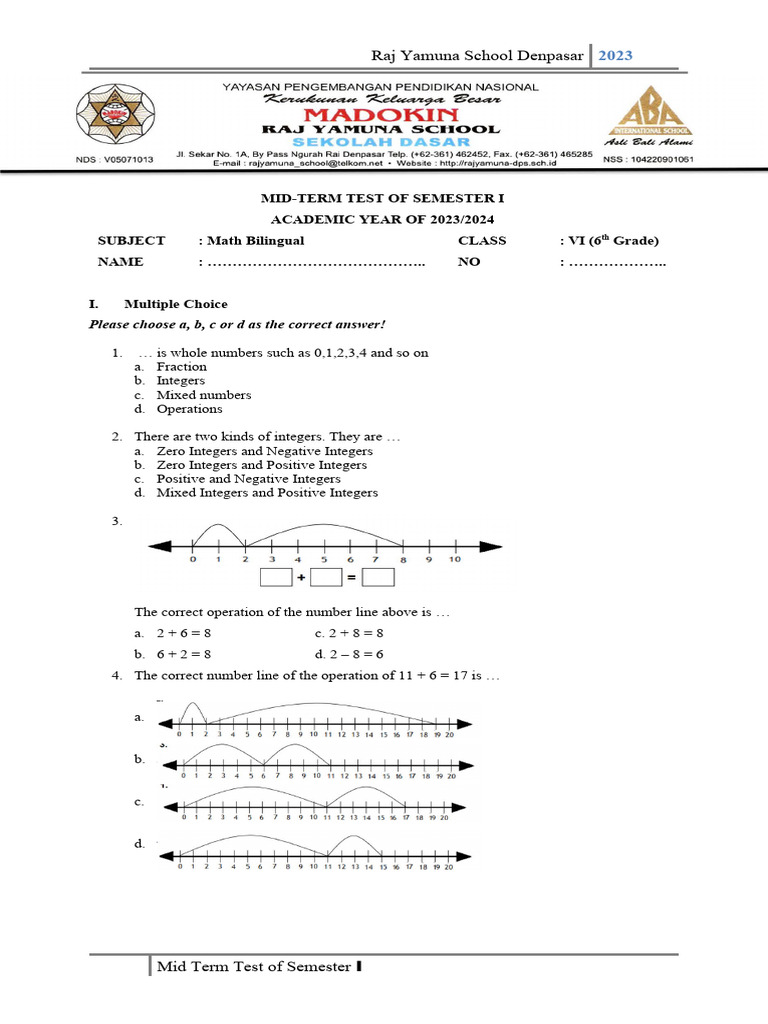 PTS Math Bil Kelas 6 | PDF | Integer | Mathematical Notation