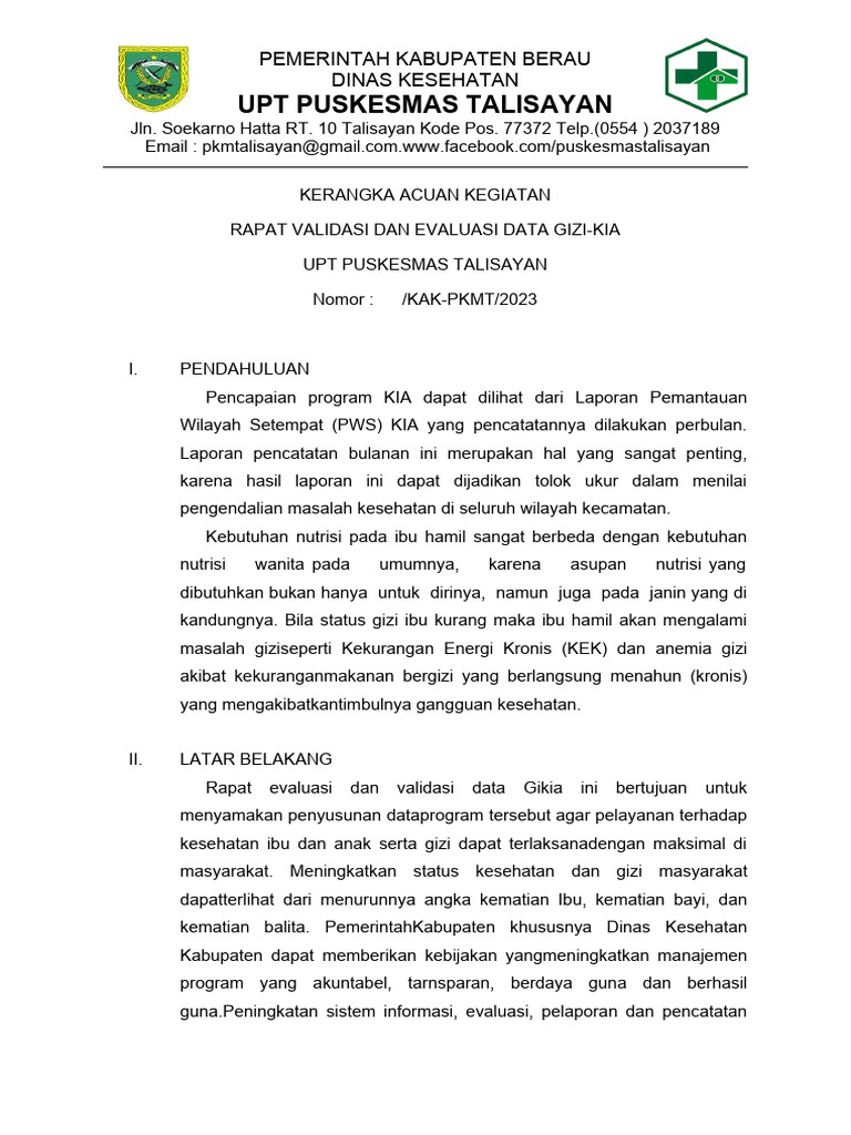 1. KAK Rapat validasi dan evaluasi data Gikia | PDF