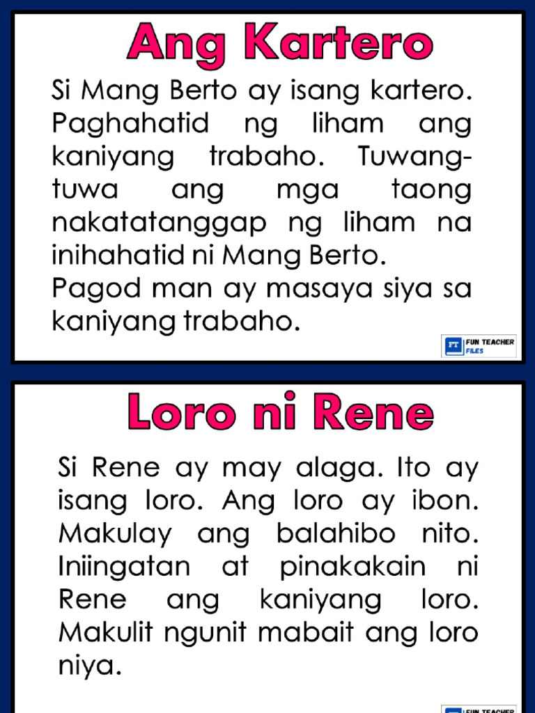 Tagalog Reading Passages Set 1 | PDF