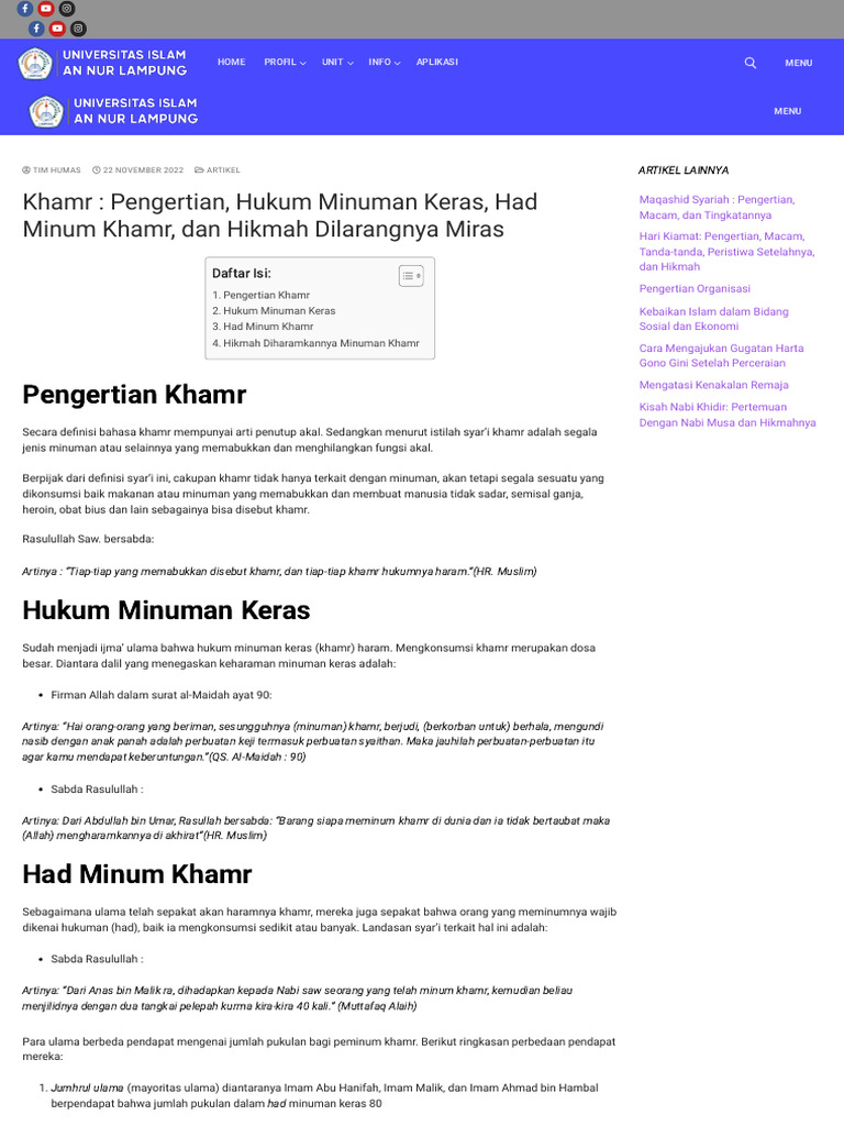 Khamr - Pengertian, Hukum Minuman Keras, Had Minum Khamr, Dan Hikmah Dilarangnya Miras ...