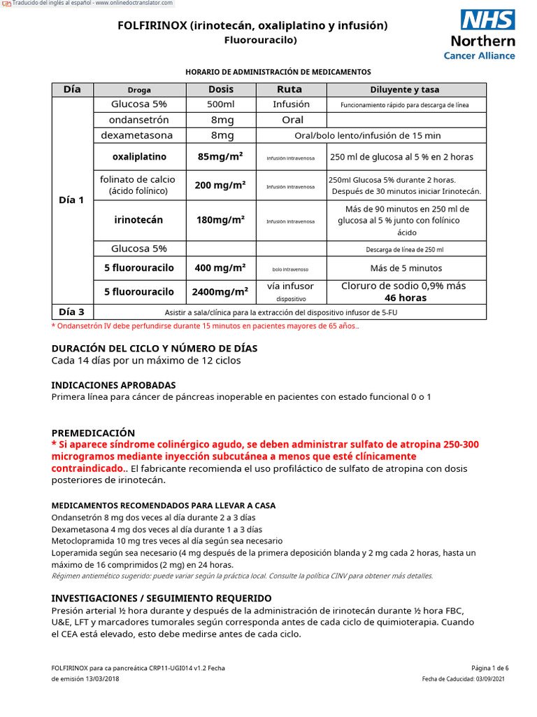 FOLFIRINOX For Pancreatic Ca CRP11 UGI014 V1.2.en - Es | PDF