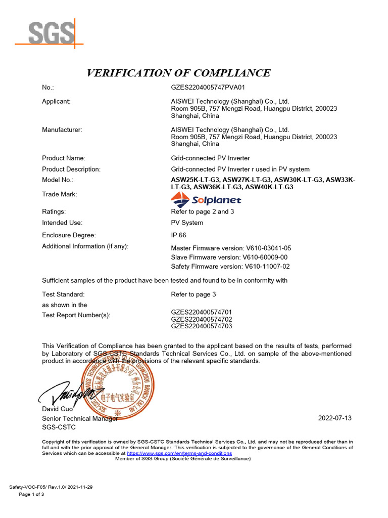Asw30k-Lt-G3 Iec 61727 - Iec 61683 - Iec 62116 | PDF | Nature ...
