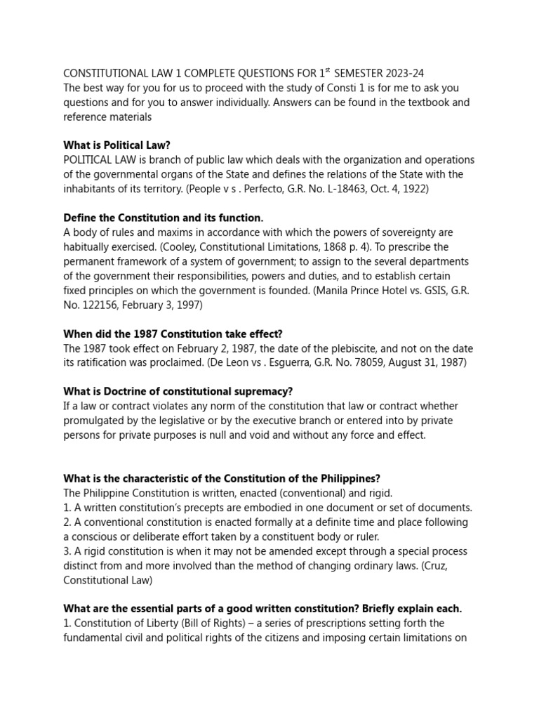 Notes CONSTITUTIONAL LAW 1 | PDF | Politics