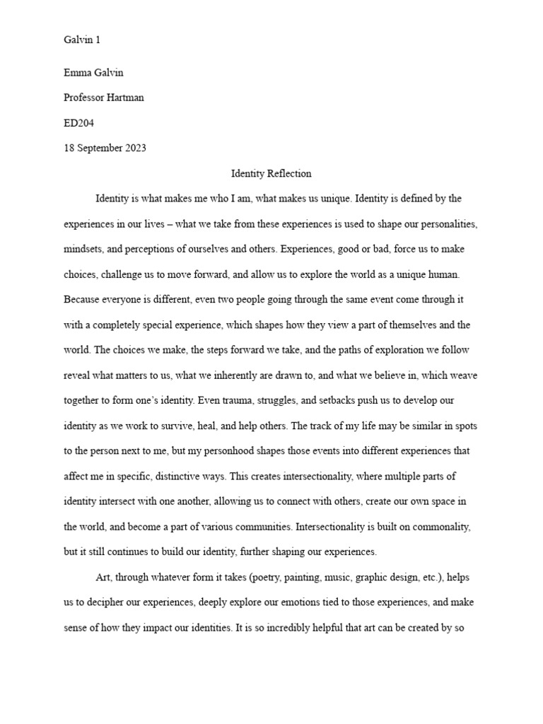 Emma Galvin - Identity Reflection | PDF | Social Science