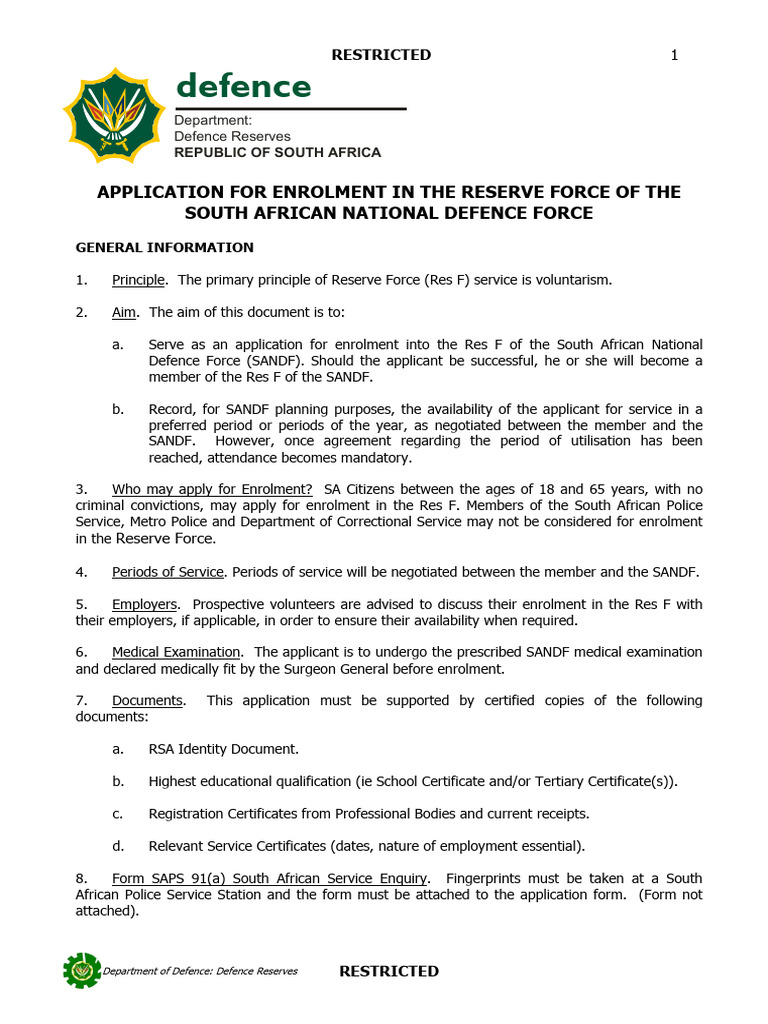 SANDF Reserve Force Application | PDF