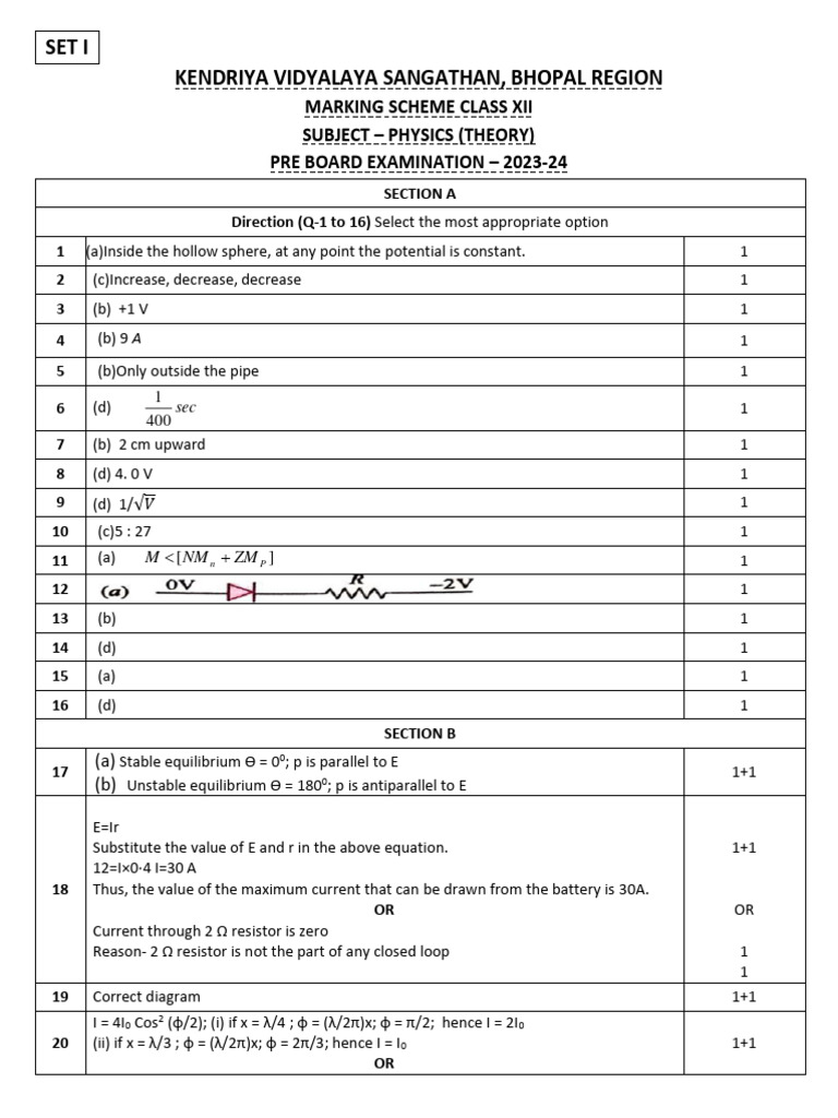Marking Scheme Physics PB I 2023-24 | PDF