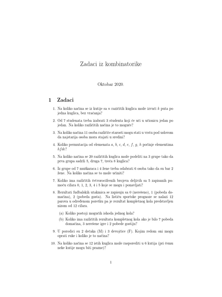 Kombinatorika Zadaci | PDF