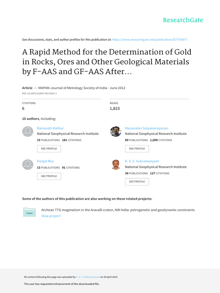 2012 Mapan Gold Paper | PDF | Atomic Absorption Spectroscopy | Gold