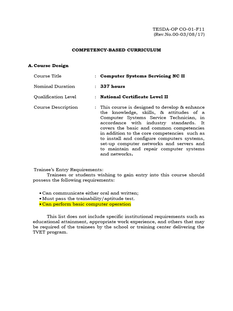 Competency Based Curriculum Course Design | PDF | Personal Computers ...