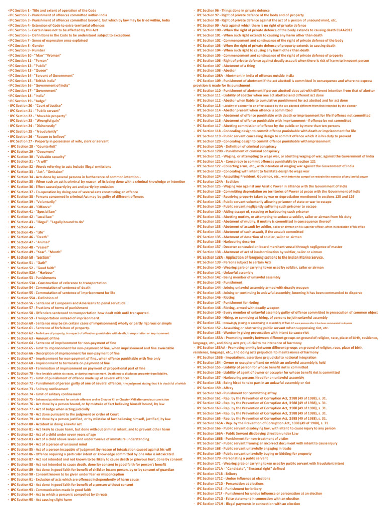 All IPC Code - Cheatsheet | PDF