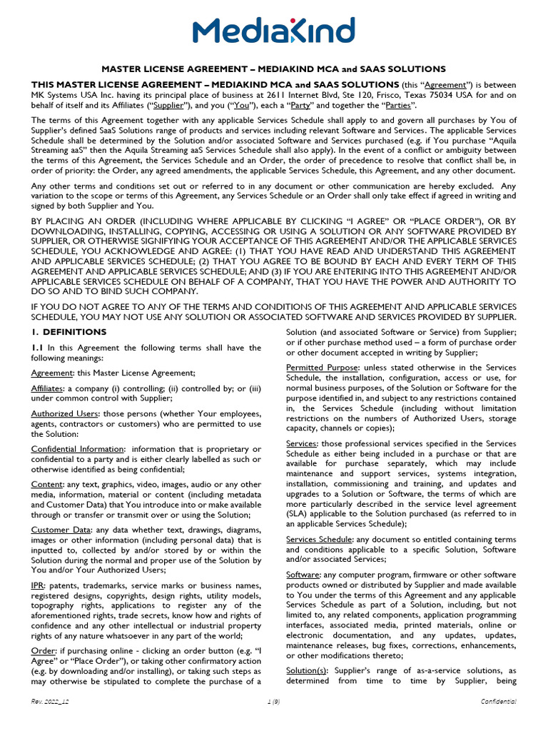 SaaS MCA License Agreement | PDF