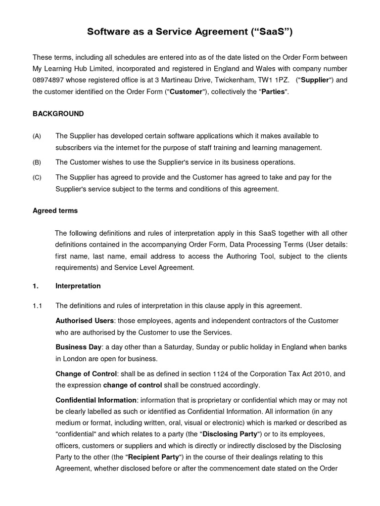 MLH Saas Agreement | PDF