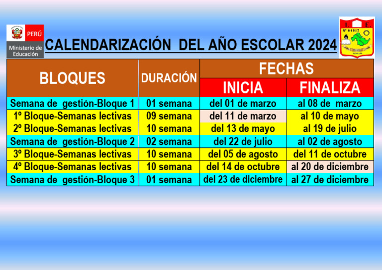 Calendarización Del Año Escolar 2024 | PDF