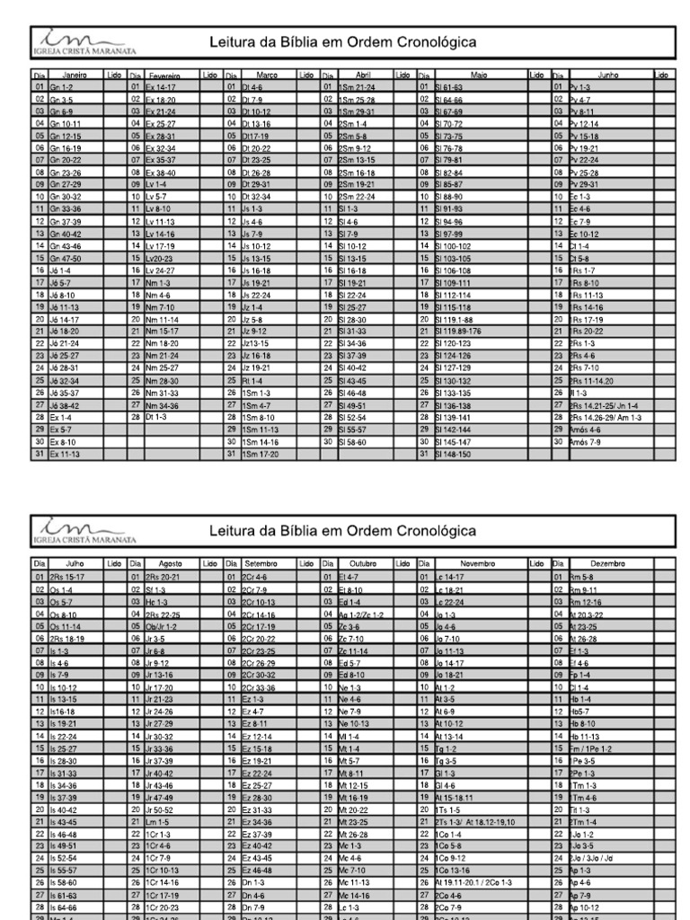 Tabela Leitura Da Biblia | PDF