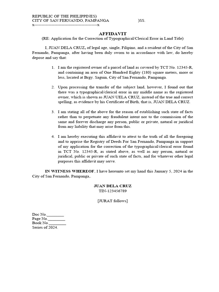 Affidavit for Typographical Error Correction | PDF