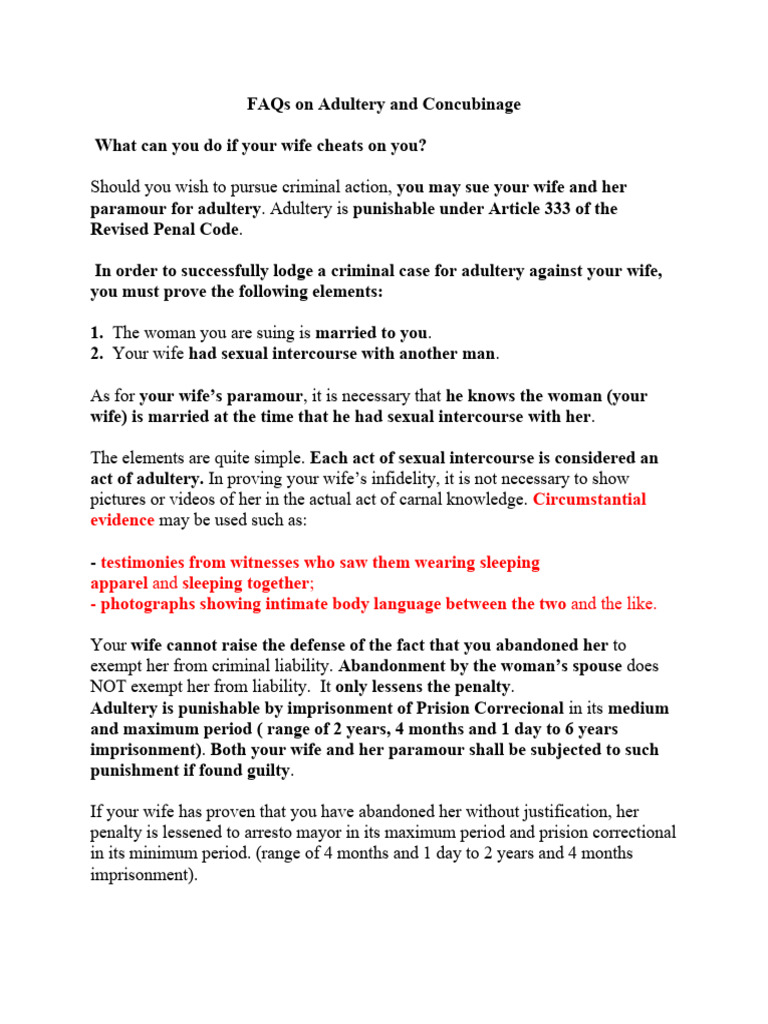 FAQs On Adultery and Concubinage | PDF | Law