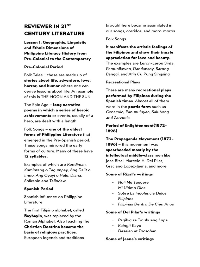 21st Century Literature Reviewer (Kobie Santiago) | PDF | Narration | Manga