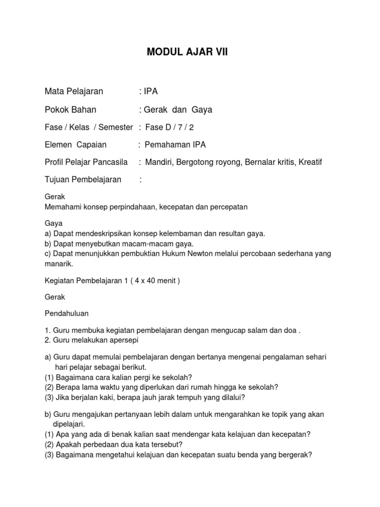 MDL AjaR Gerak Dan Gaya 7 | PDF