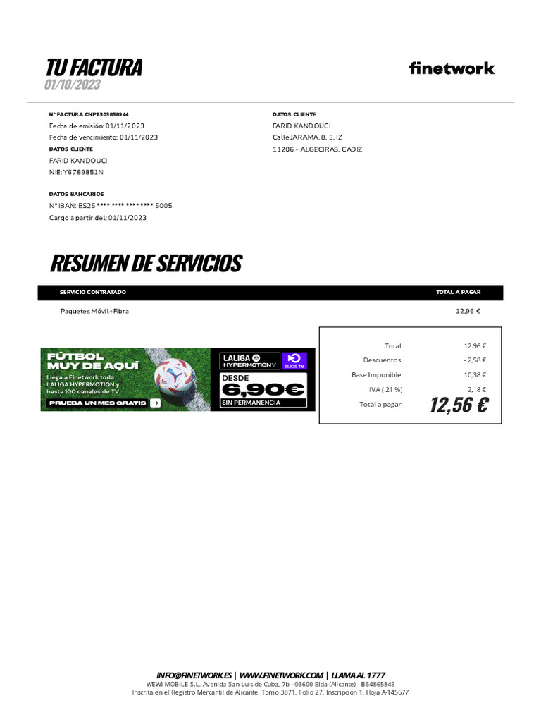 Factura Finetwork Octubre PDF | PDF | Contabilidad | Documentos empresariales