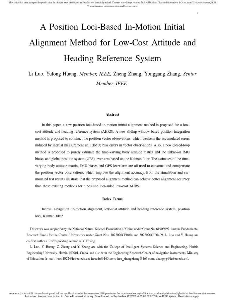 A Position Loci-Based In-Motion Initial Alignment Method For Low-Cost Attitude and Heading ...