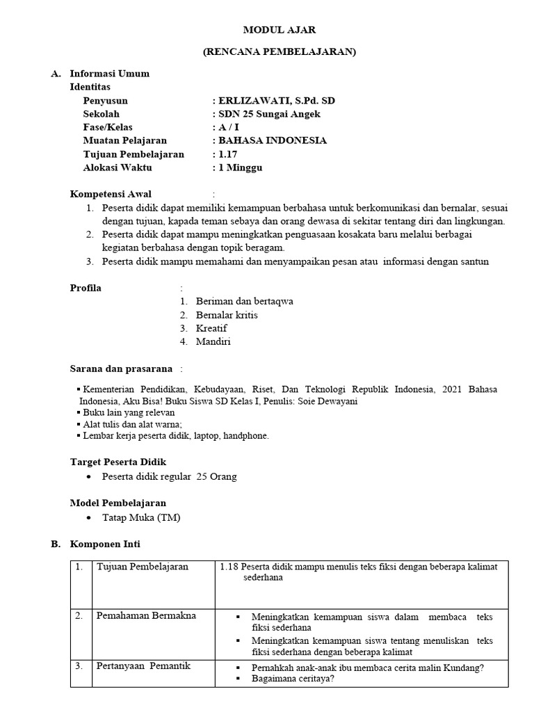 Modul Ajar Bi TP 1.18 | PDF