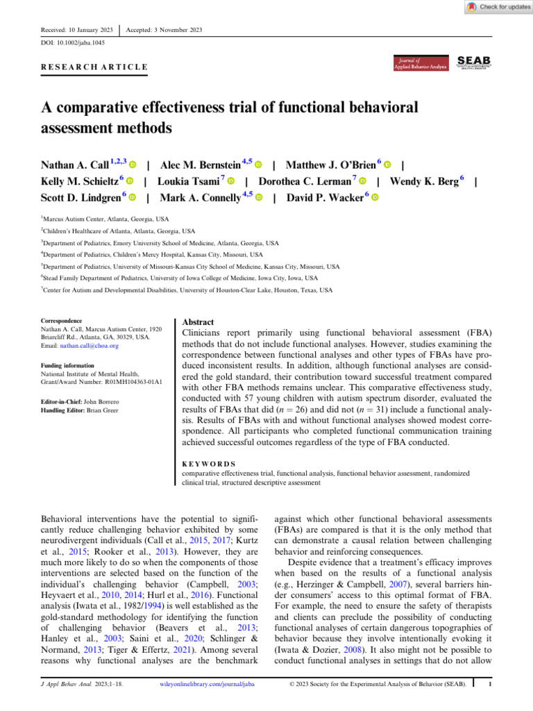 J of App Behav Analysis - 2023 - Call - A Comparative Effectiveness ...