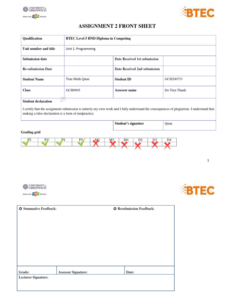 Tran Minh Quan (FGW HN) - 259158 - 0 | PDF | Object Oriented ...