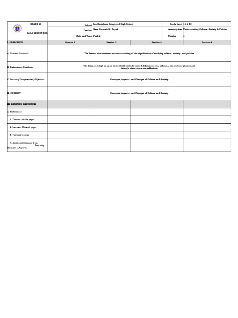 Ucsp DLL Q1 Week 2 | PDF | Learning | Change