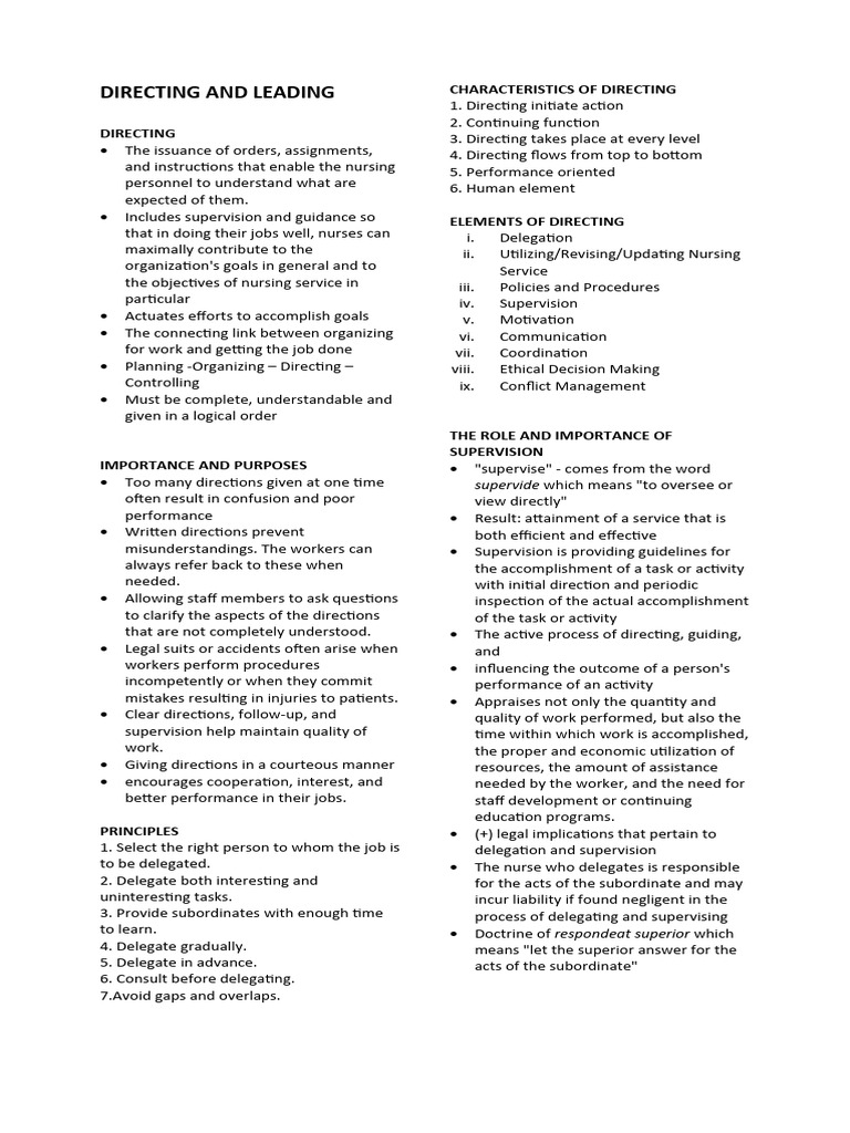 Directing | PDF | Nursing | Leadership
