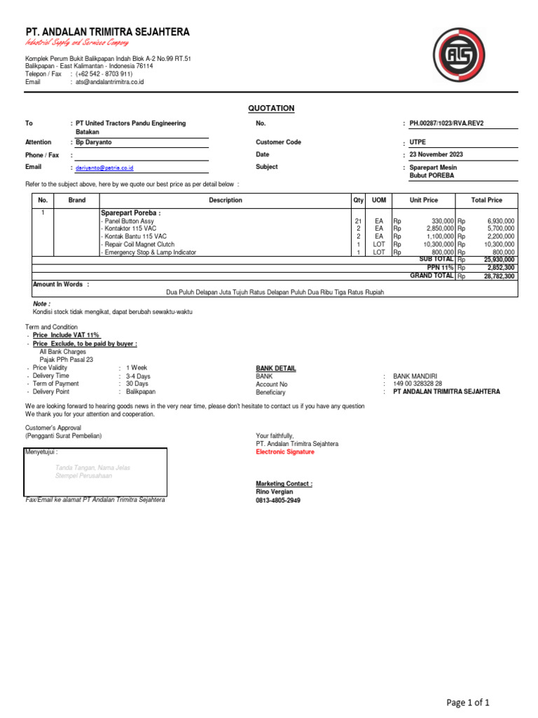 PH.00287.RVA - Rev2 UTPE Sparepart Poreba | PDF | Market (Economics) | Service Industries