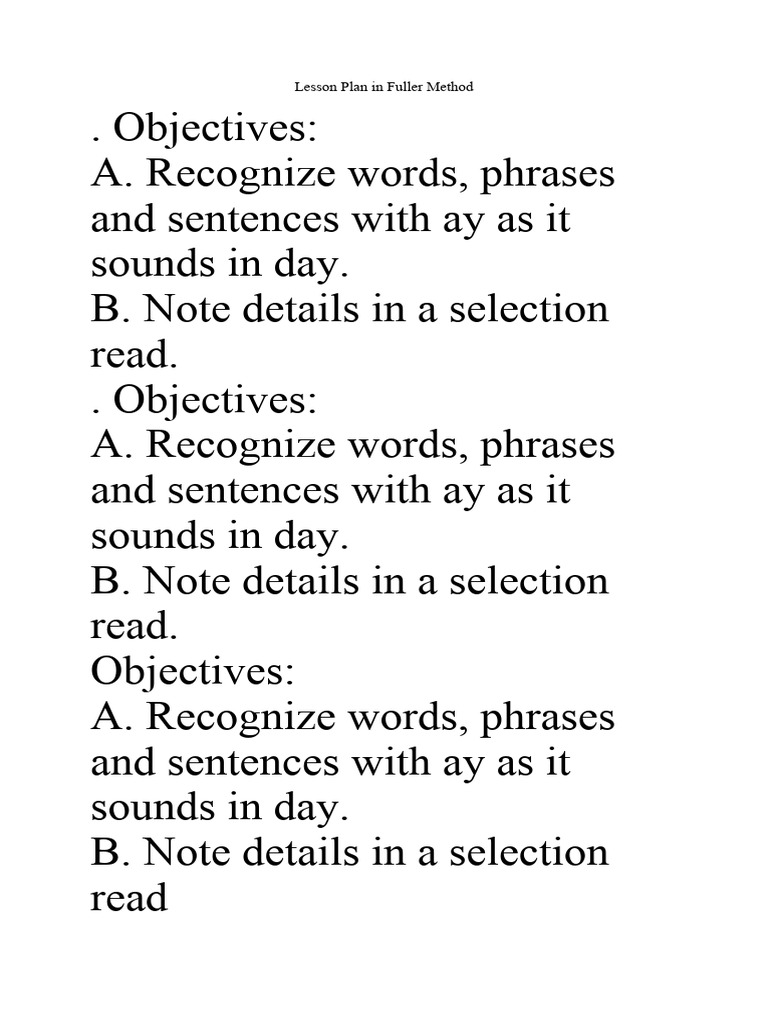 Lesson Plan in Fuller Method | PDF | Language Arts & Discipline ...