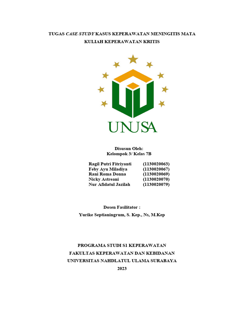 Tugas Case Study Kasus Keperawatan Meningitis Mata Kuliah Keperawatan Kritis | PDF