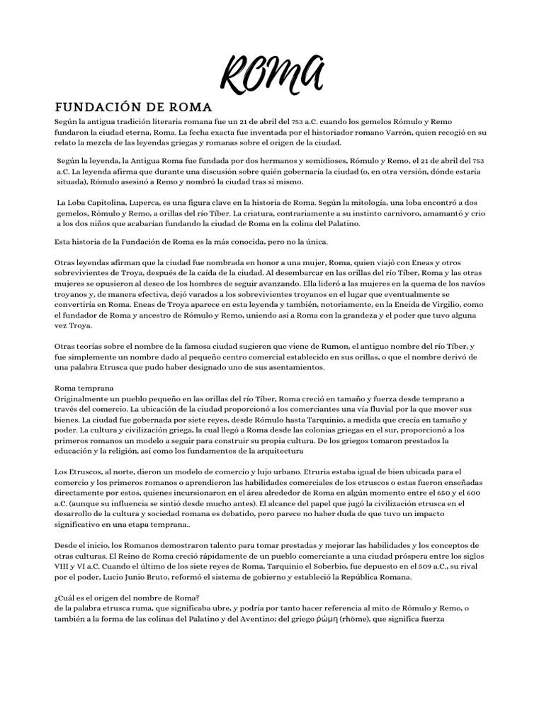 Historia De Roma Pdf Romulus Y Remus Roma Antigua