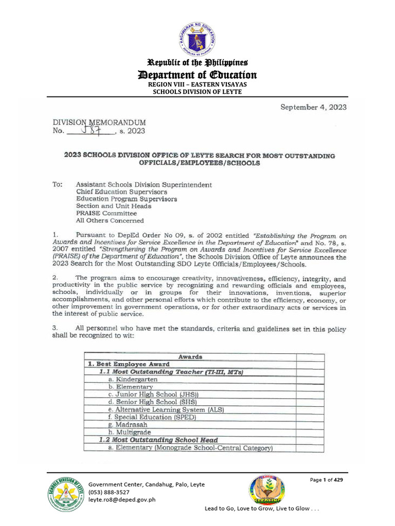 DM No. 587, S. 2023 2023 Schools Division Office of Leyte Search For ...