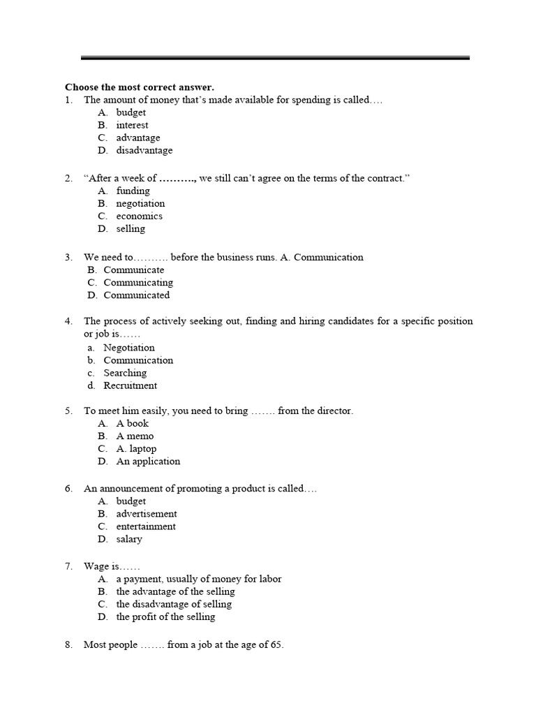50 Question and Answer For English Exam | PDF