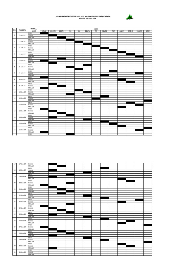 Jadwal Code Blue Periode Januari 2024-List Hitam Revisi | PDF