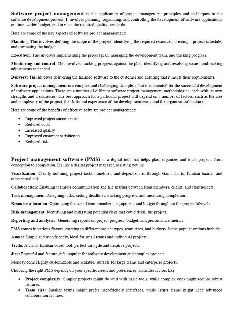 Software Project Management Is The Application of Project Management Principles and Techniques ...