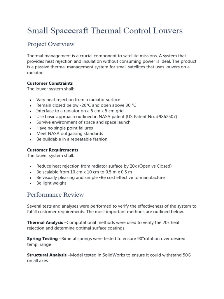Small Spacecraft Thermal Control Louvers | PDF | Physical Sciences ...
