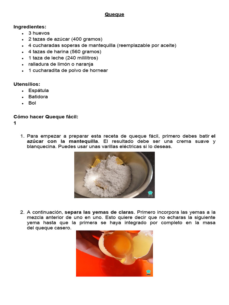 Receta de Queque | PDF | Relaciones personales, crianza y desarrollo personal | Salud y bienestar