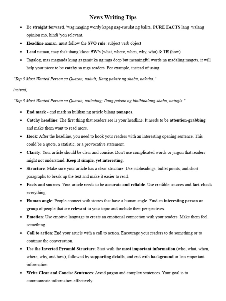 News Writing Tips | PDF | News | Word