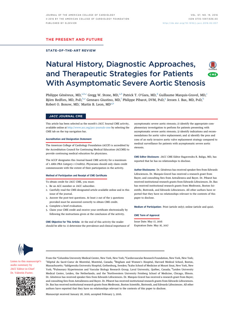 Historia Natural de La EA Severa Asintomatica. J Am Coll Cardiol 2016 | PDF